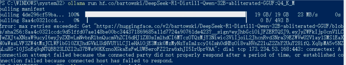 ollama使用huggingface拉取模型第二个文件出现异常